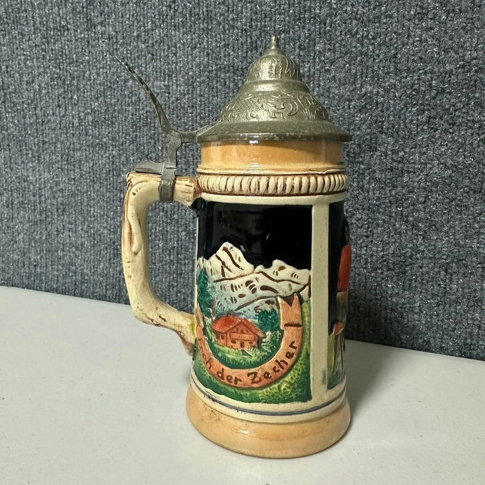 Dining | Vintage German Beer Stein With Pewter Lid Relief Tavern Scene ...